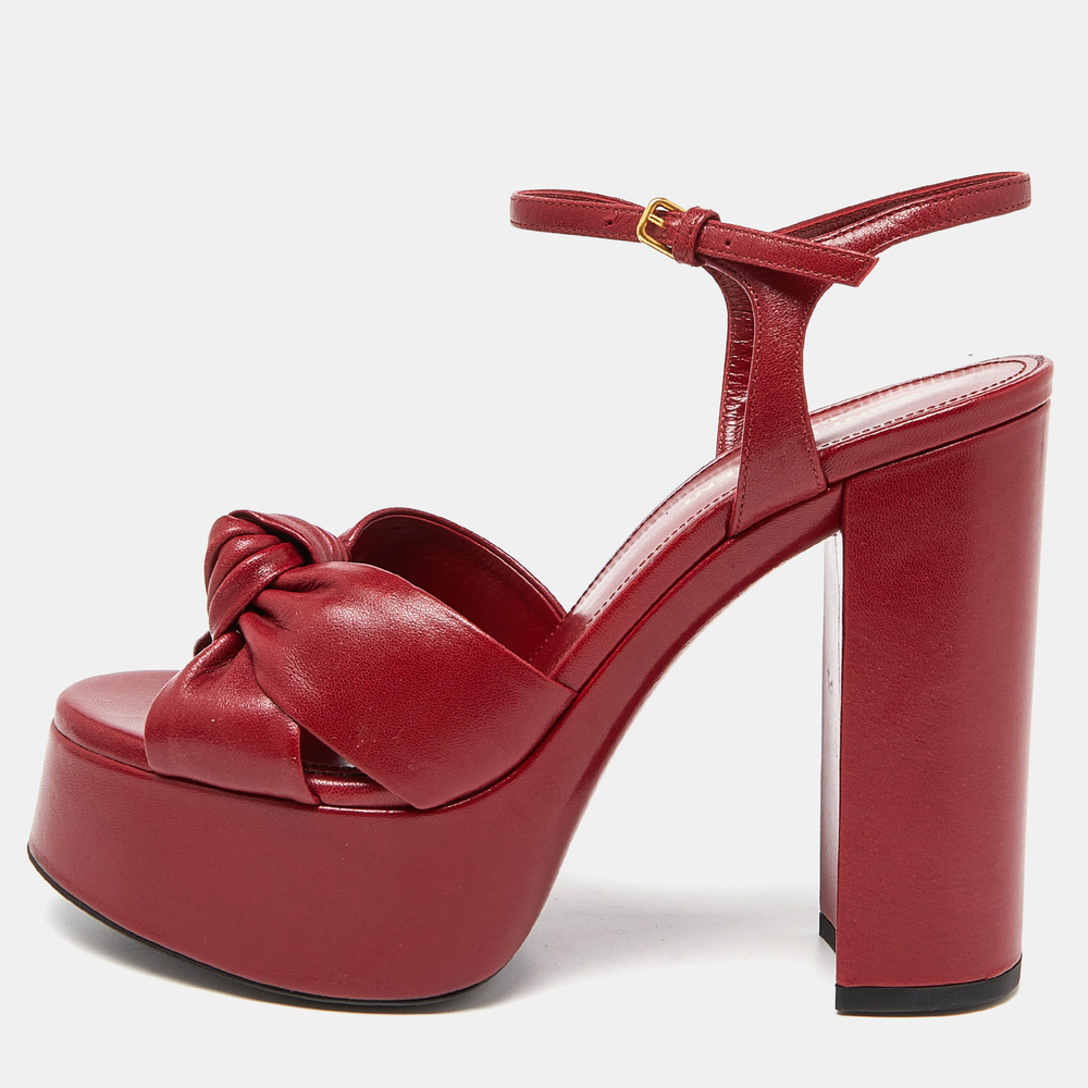 Saint Laurent Red Leather Bianca Sandals Size 37.5 - Gem